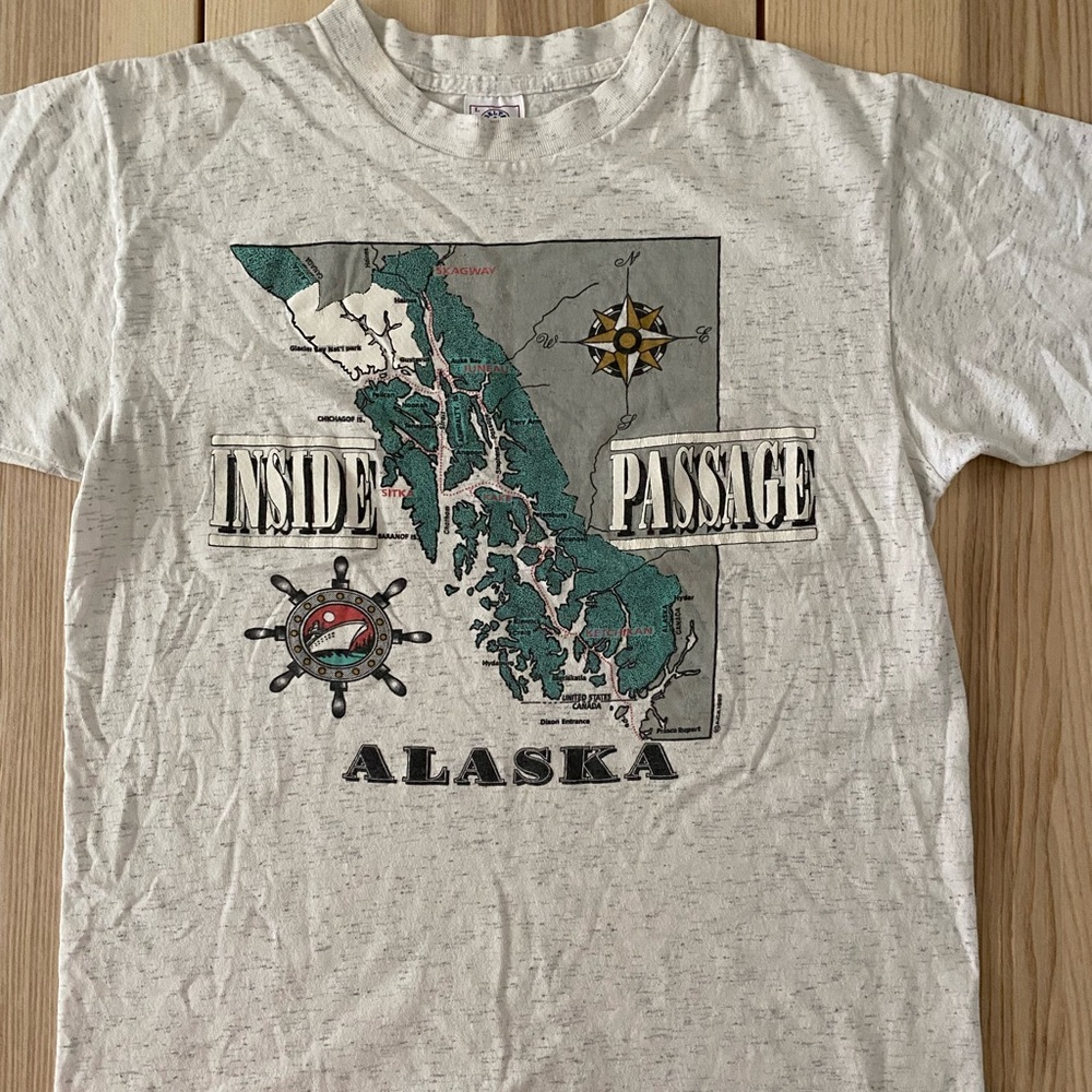 Vintage 1992 Alaska Inside Passage Map Shirt Mens S - Gem